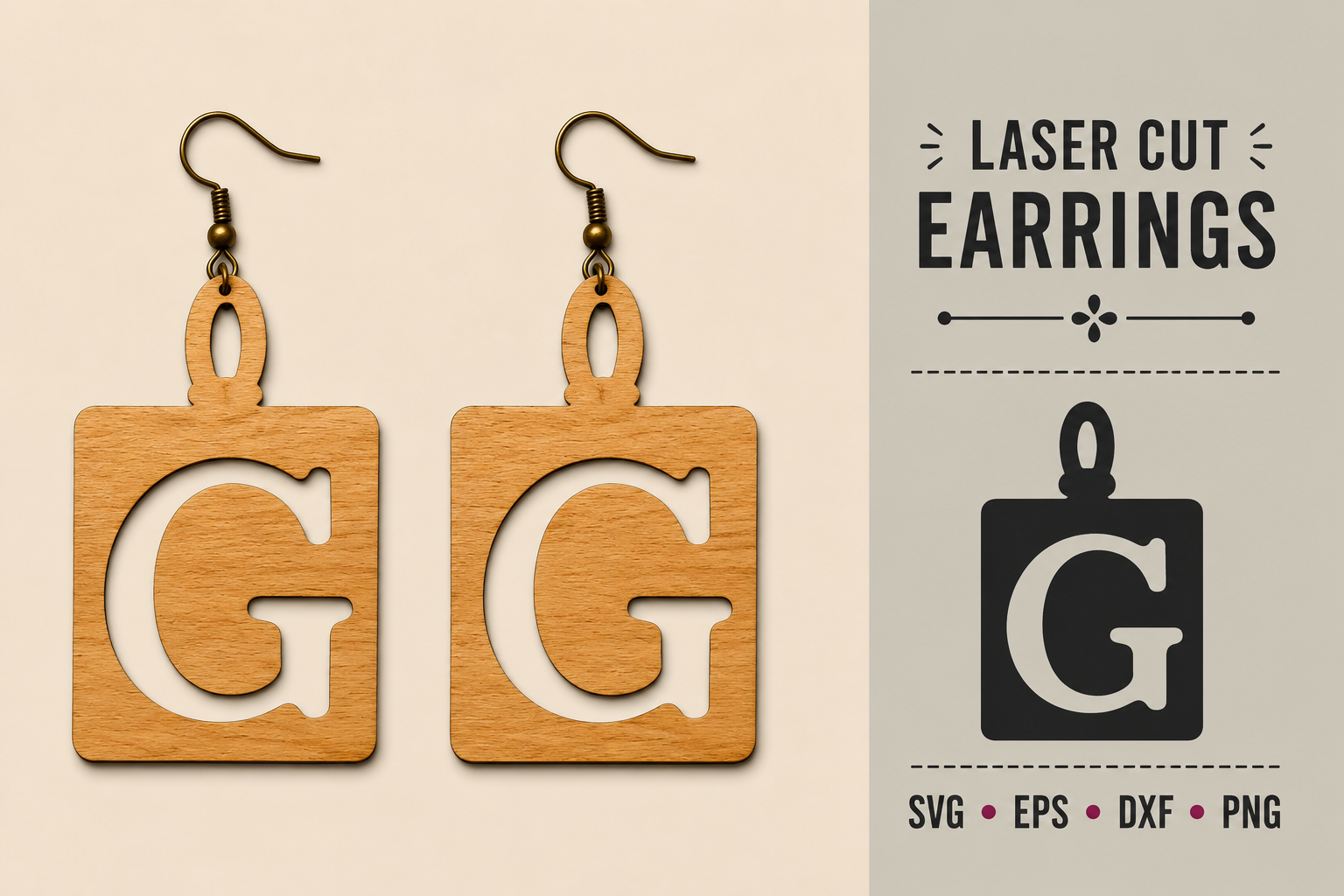 Letter G Wooden Earrings SVG Laser Cut · Creative Fabrica