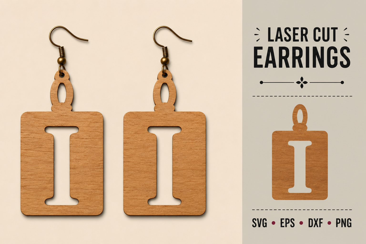 Letter I Wooden Earrings SVG Laser Cut · Creative Fabrica