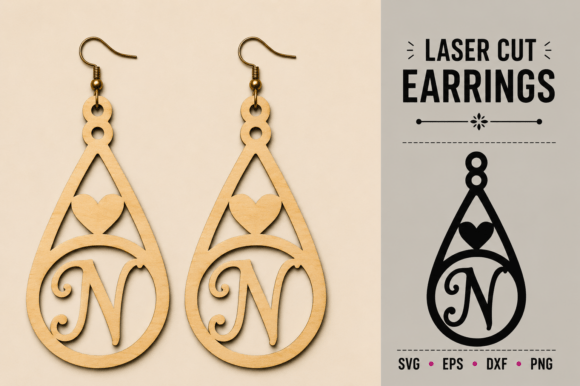 Letter B Wooden Earrings SVG Laser Cut · Creative Fabrica