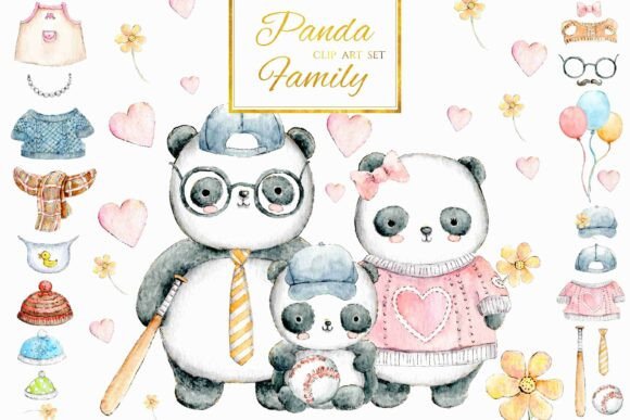 Panda Family Watercolour Clip Art PNG Graphic by Jen Digital Art ...