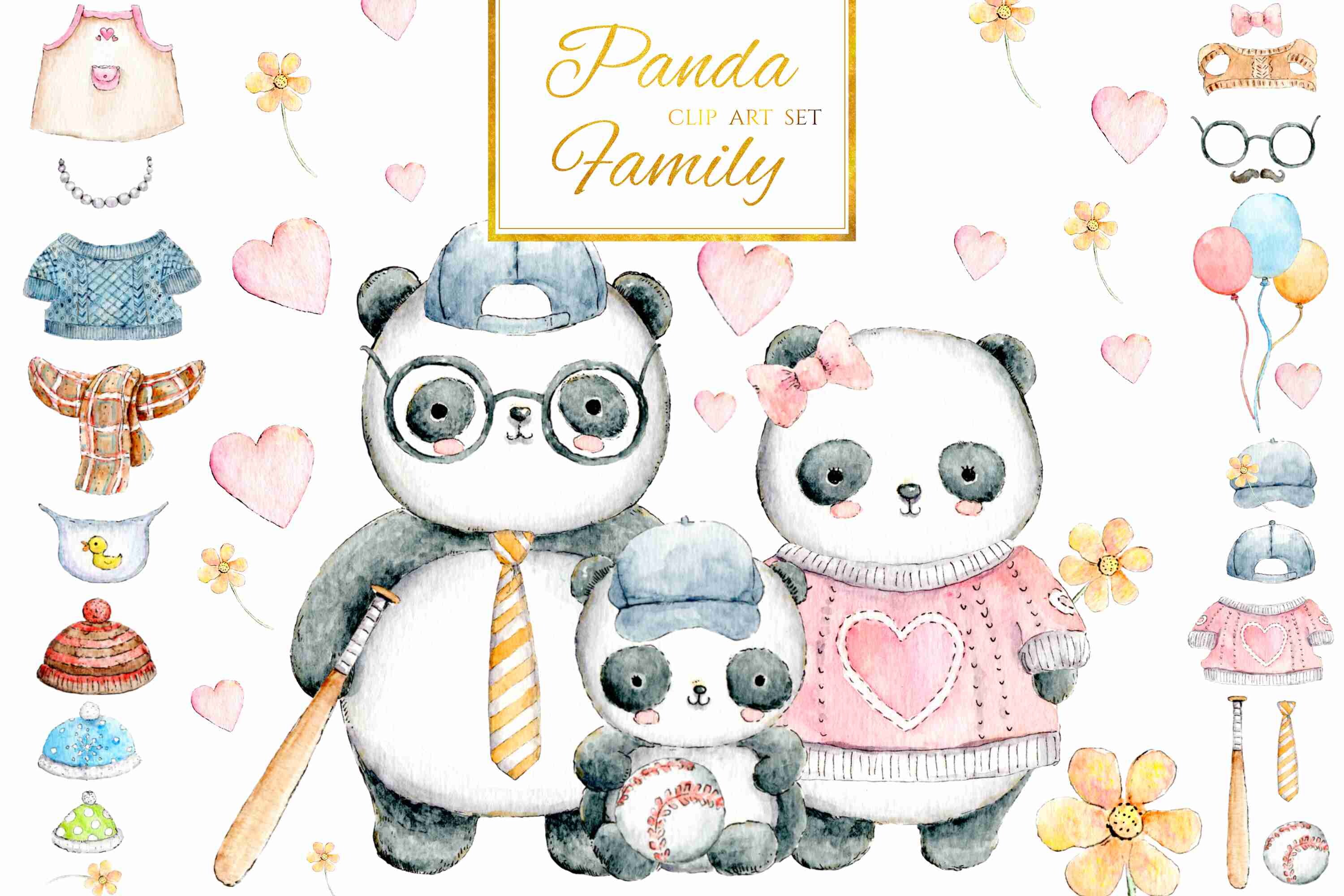 Panda Family Watercolour Clip Art PNG Graphic by Jen Digital Art ...