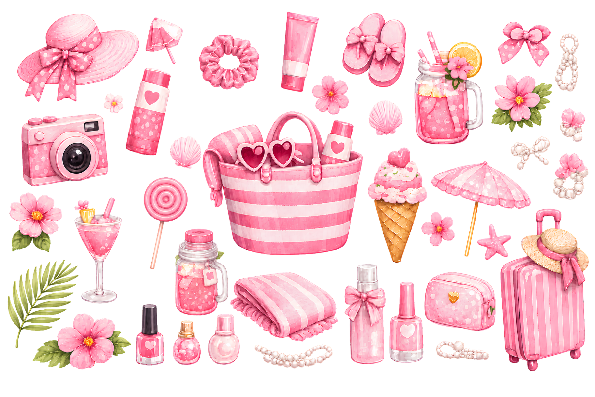 Pink Girly Summer Clipart PNG Graphic by No Impossible Under The Sun ...