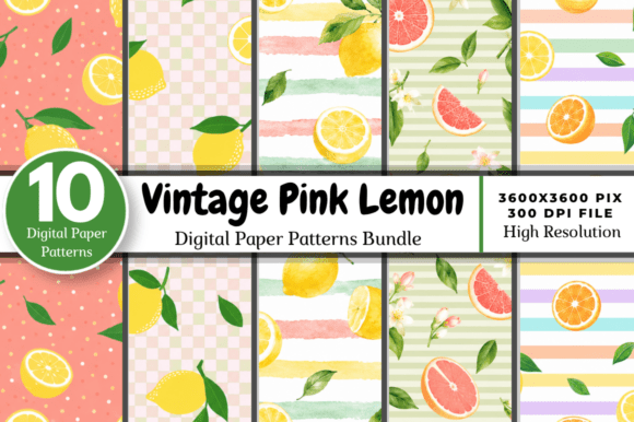 Pink Lemon Digital Paper PNG Bundle Graphic by Craftoria · Creative Fabrica