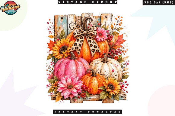 Pink Pumpkin Sunflower Autumn PNG Graphic by Vintage Expert · Creative ...