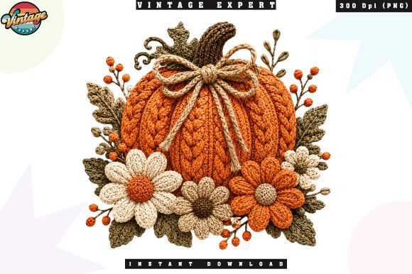 Pumpkin Flower Autumn Crochet Yarn PNG Graphic by Vintage Expert ...