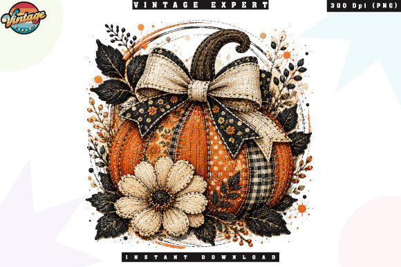 Pumpkin with Sunflower Patchwork PNG Graphic by Vintage Expert ...