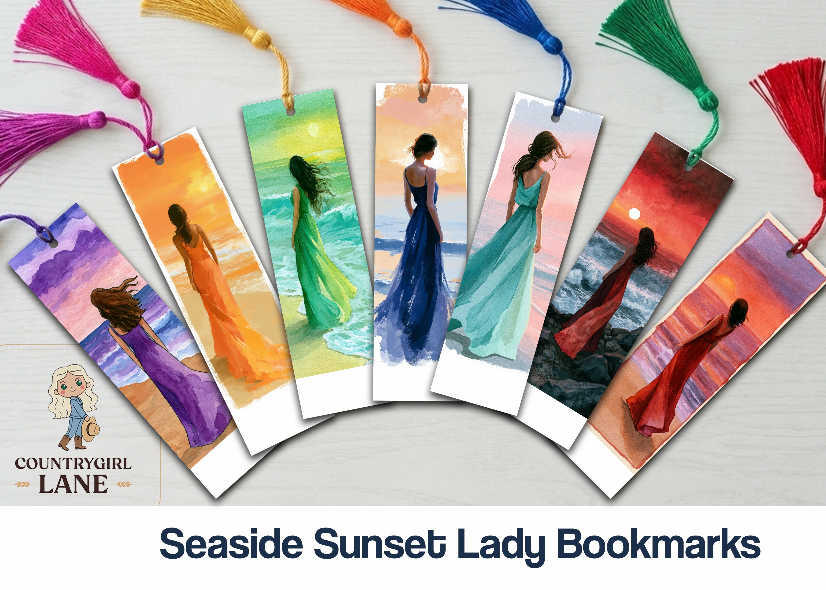 Seaside Sunset Lady Bookmark Printable Graphic by Countrygirl Lane ...