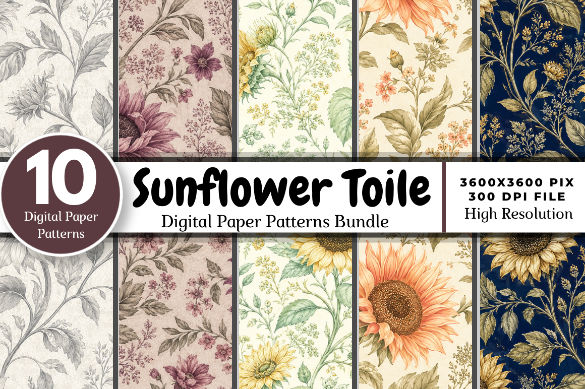 Sunflower Toile Digital Paper Bundle Graphic by Craftoria · Creative ...