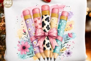 Teacher Pencil with Bow Watercolor PNG Graphic by Craft Palette ...