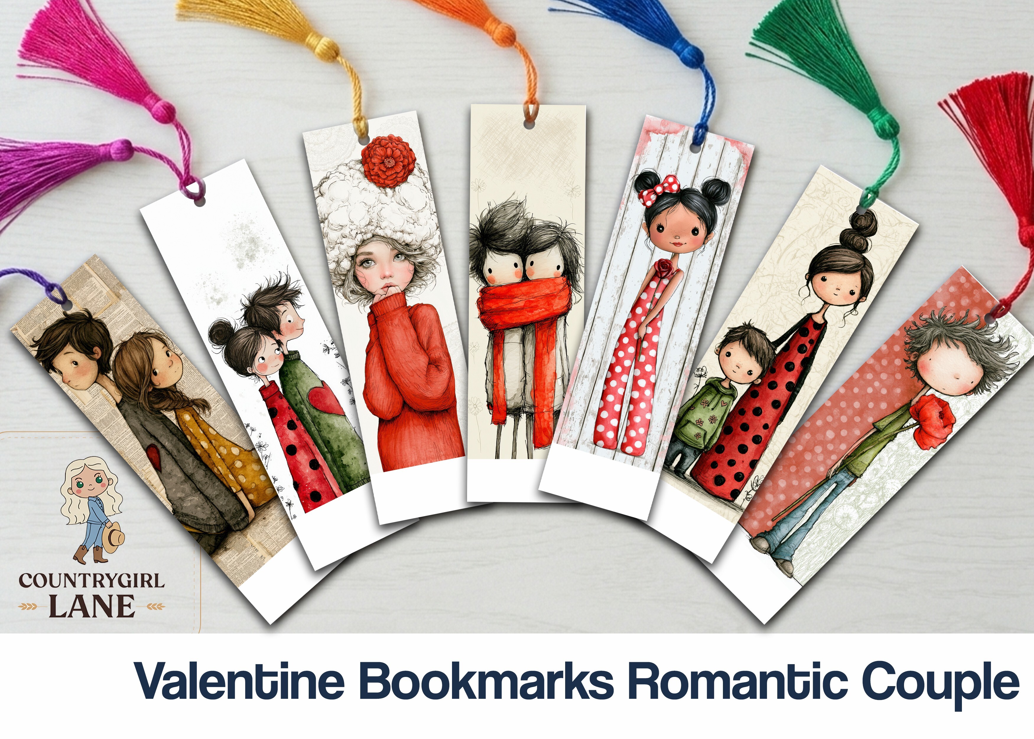 Valentine Bookmarks Romantic Couple Book Graphic by Countrygirl Lane ...