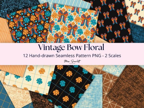 Vintage Bow Floral Seamless Pattern Set Graphic by Miss Scarlett Studio ...