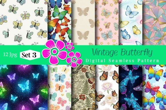 Vintage Butterfly Digital Pattern Graphic by FontSupply Studio ...
