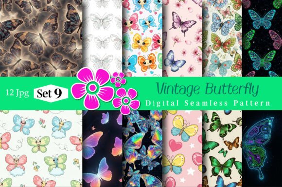 Vintage Butterfly Digital Pattern Graphic by FontSupply Studio ...