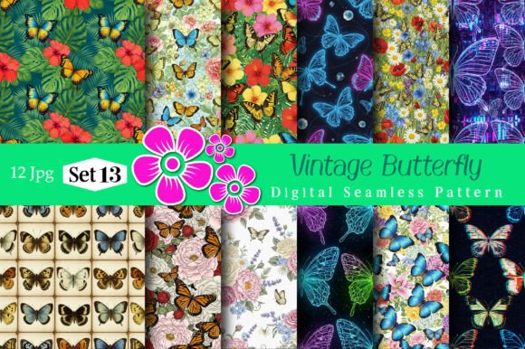 Vintage Butterfly Digital Pattern Graphic by FontSupply Studio ...