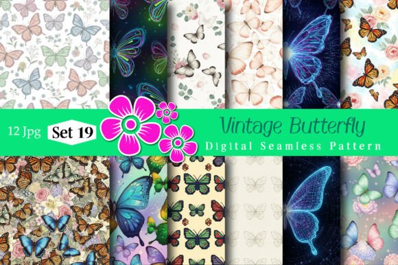 Vintage Butterfly Digital Pattern Graphic by FontSupply Studio ...