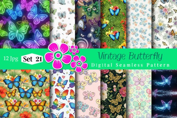 Vintage Butterfly Digital Pattern Graphic by FontSupply Studio ...