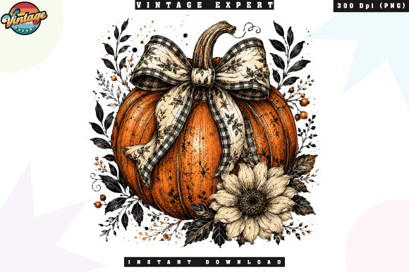 Vintage Pumpkin Sunflower Autumn PNG Graphic by Vintage Expert ...