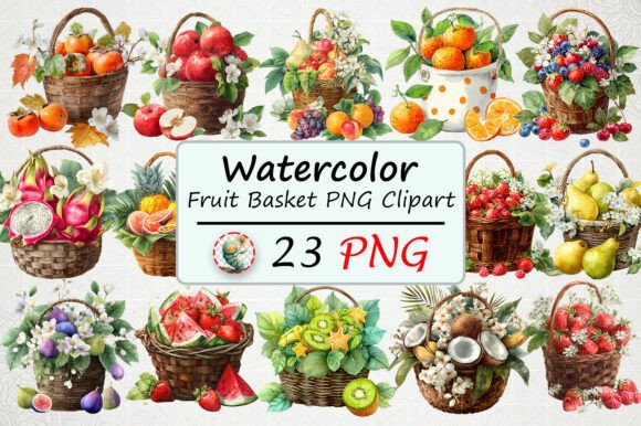 Watercolor Fruit Basket PNG Clipart Graphic by Sohelrana99 · Creative ...