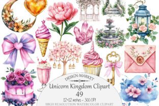 Watercolor Unicorn Kingdom Clipart Graphic by Design Market · Creative ...