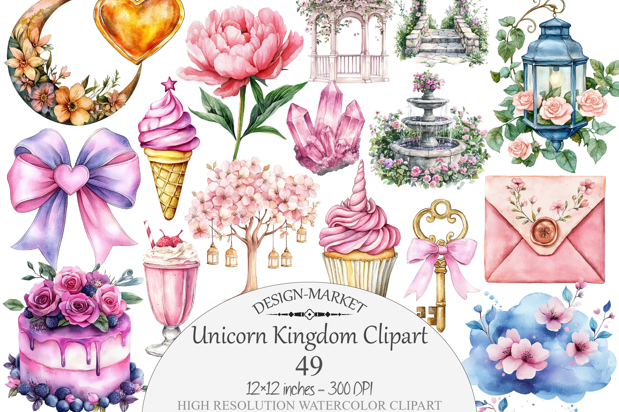 Watercolor Unicorn Kingdom Clipart Graphic by Design Market · Creative ...