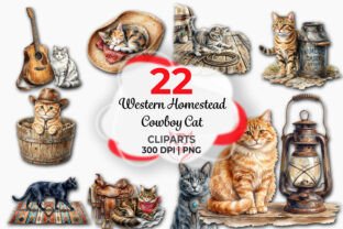 Western Homestead Cowboy Cat Clipart Graphic by Redsky Cat · Creative ...