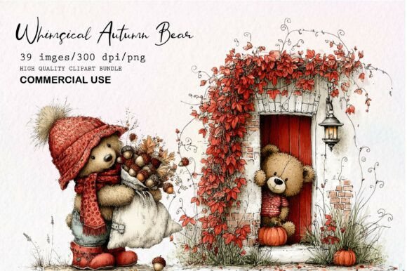 Whimsical Autumn Bear Clipart Graphic by Print Magic · Creative Fabrica