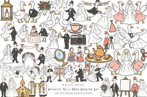 Whimsical Silly Goose Wedding Day Clipar Graphic by daily.arts ...
