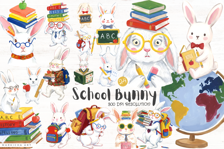 Back to School Bunny Clipart Graphic by Markicha Art · Creative Fabrica