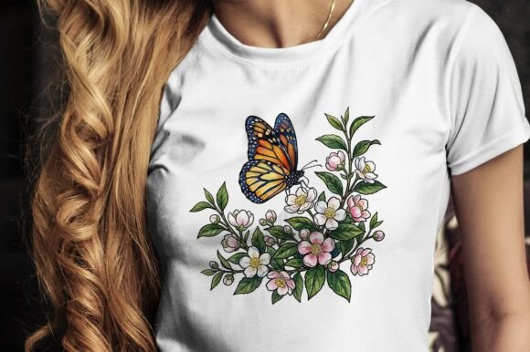 Butterfly on Cherry Blossoms Floral Graphic by designcrafts · Creative ...