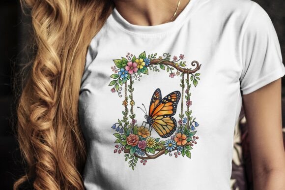 Butterfly on Floral Wreath with Garden Graphic by designcrafts ...
