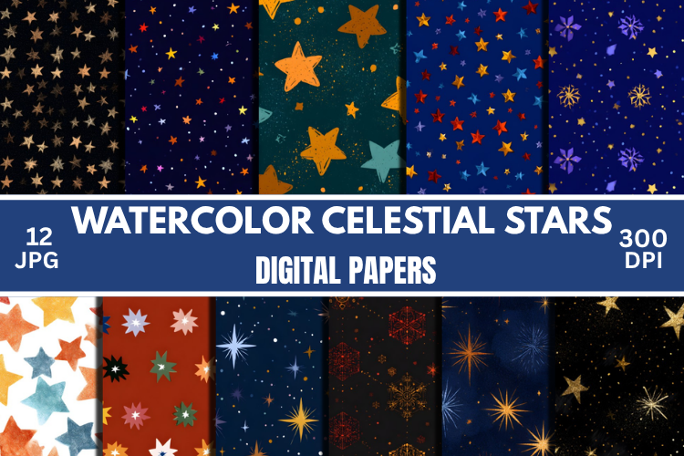 Celestial Stars Digital Paper Bundle Graphic by Creative River ...