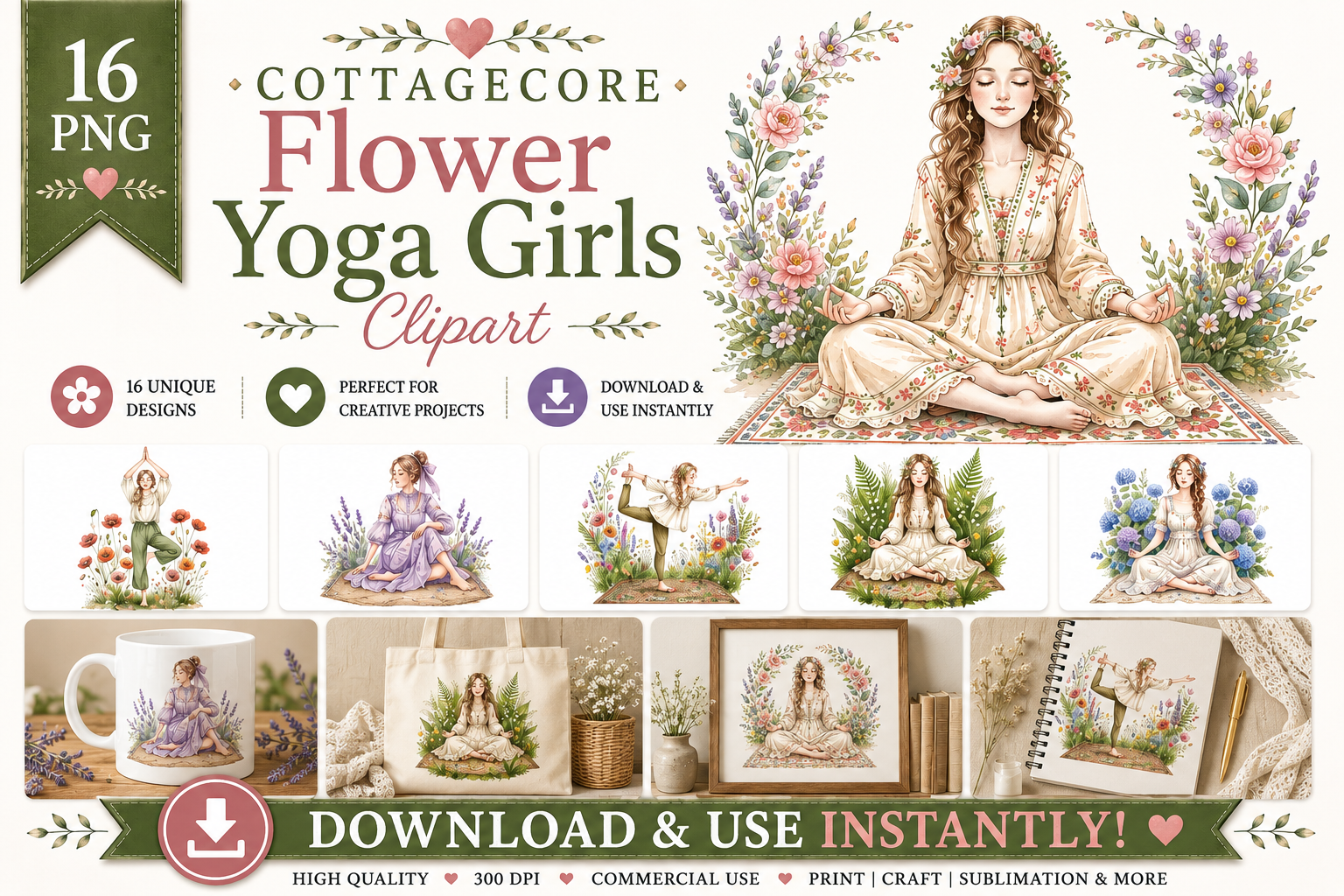 Cottagecore Flower Yoga Girls Clipart Graphic by Hamees Store ...