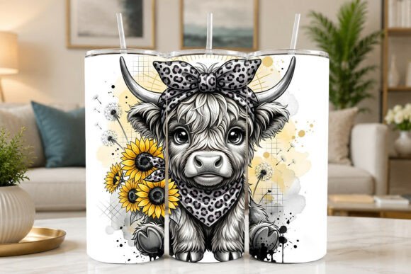 Watercolor Baby Highland Cow with Flower Graphic by KDP AMAZING ...