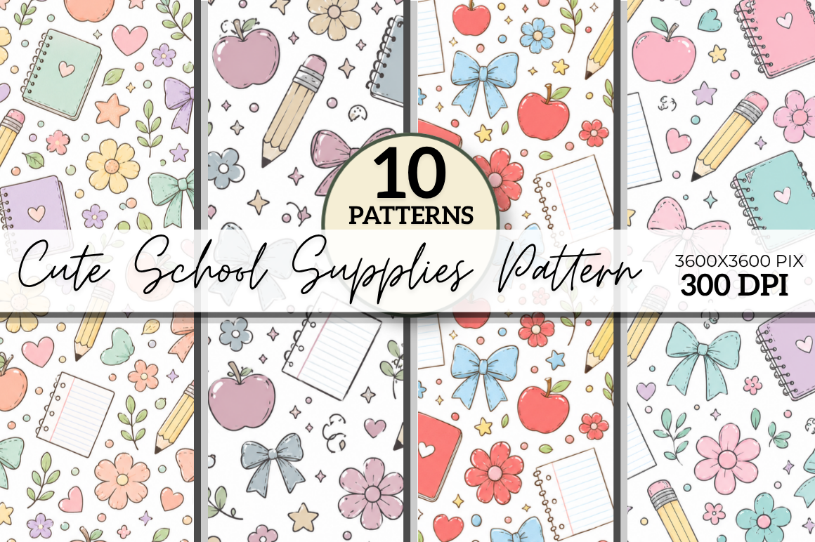 Cute School Supplies Digital Paper Pack Graphic by CraftLab Digital ...