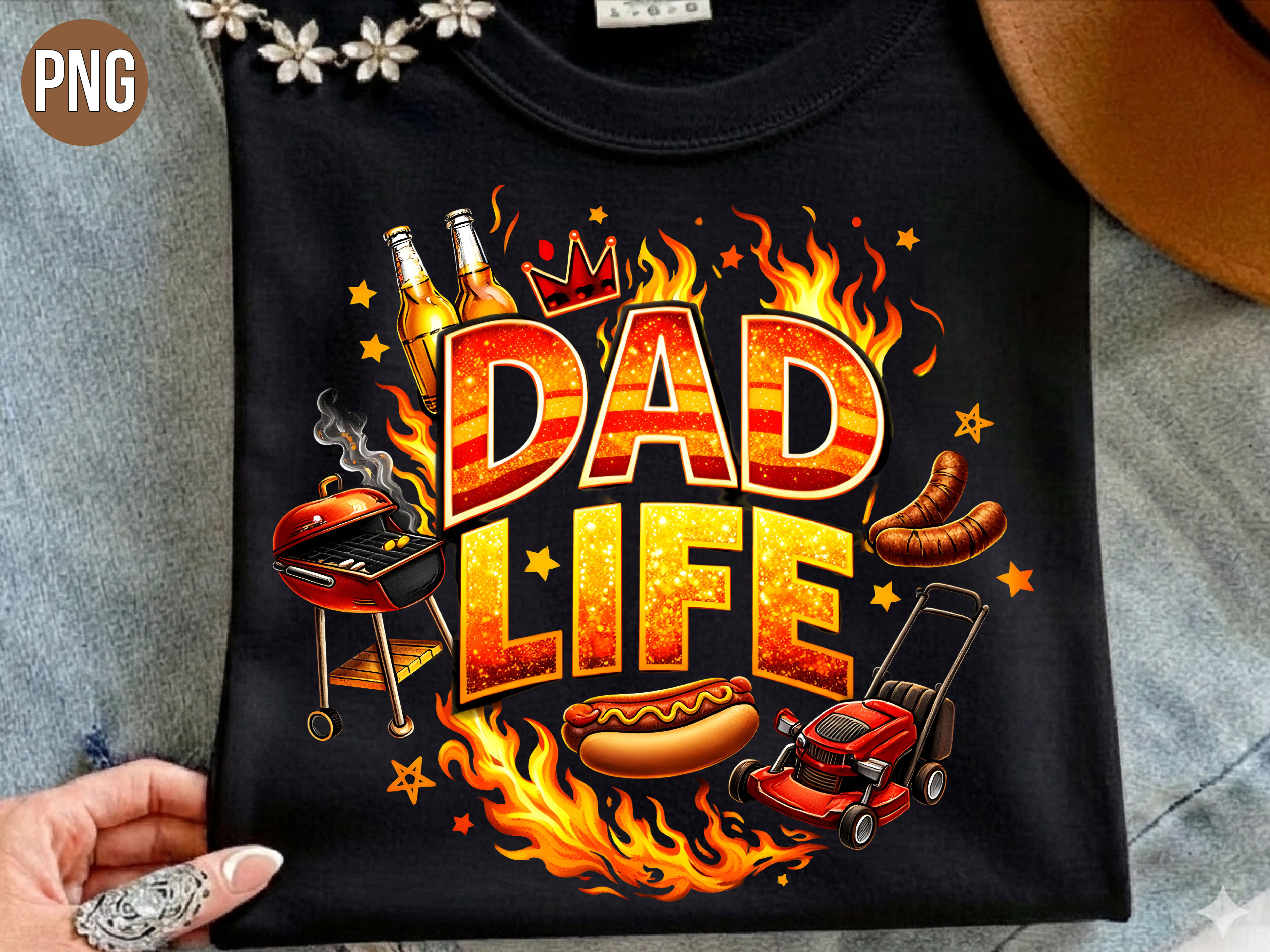 Dad Life Grill Mower Beer Flame PNG Graphic by MARY CREATIONS ...