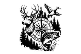 Deer Duck Fishing PNG SVG-Hunting and Fi Graphic by Embroidery Art ...