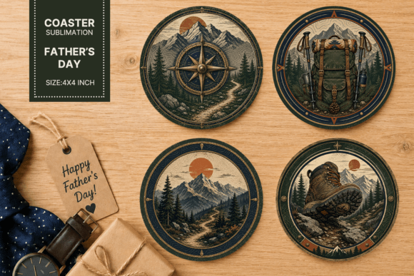 Father's Day Coaster, Hiking Dad Coaster Graphic by KMarinaDesign ...