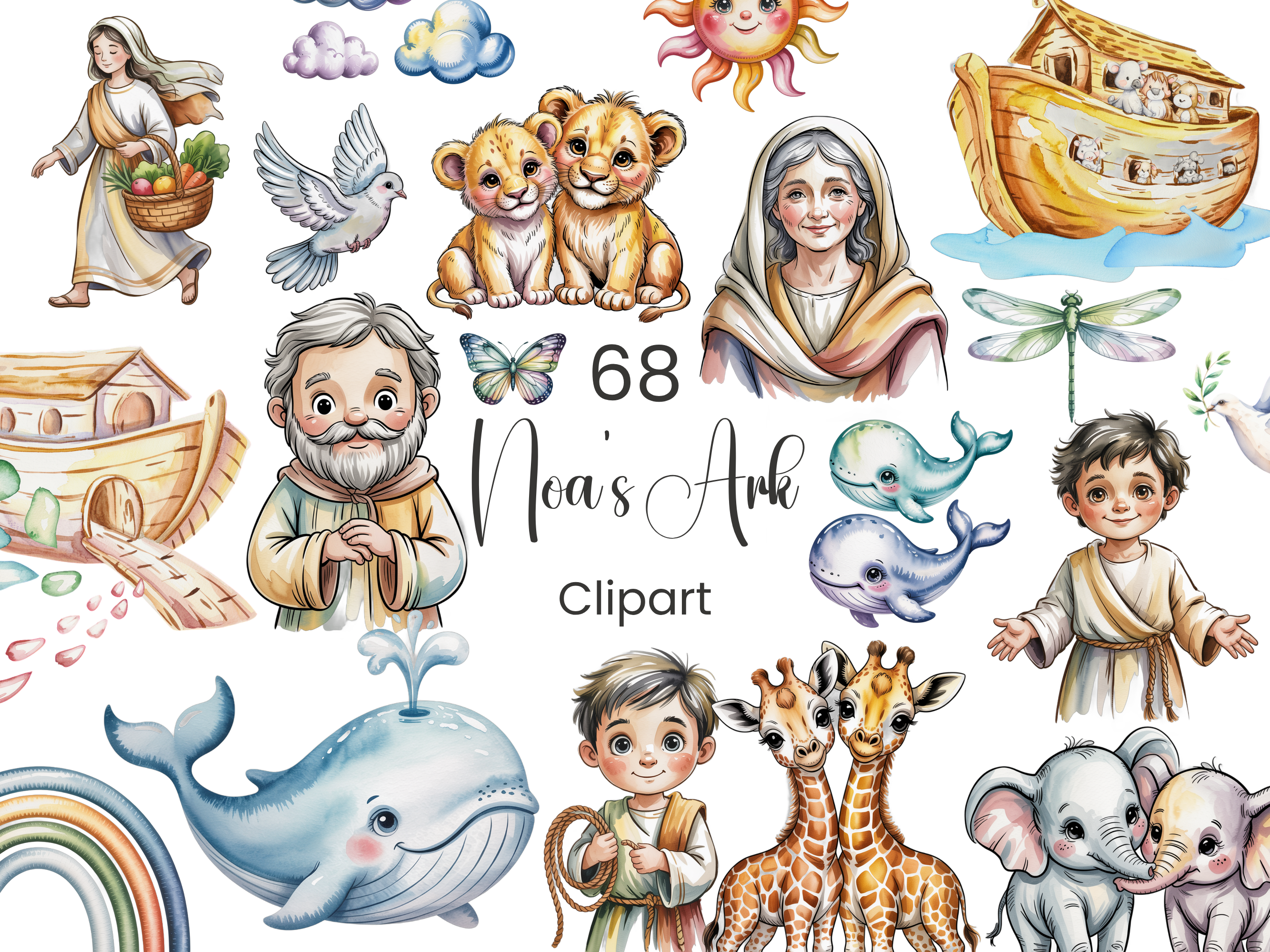 Noah's Ark Watercolor Clipart Bundle Graphic by Andreea Eremia Design ...