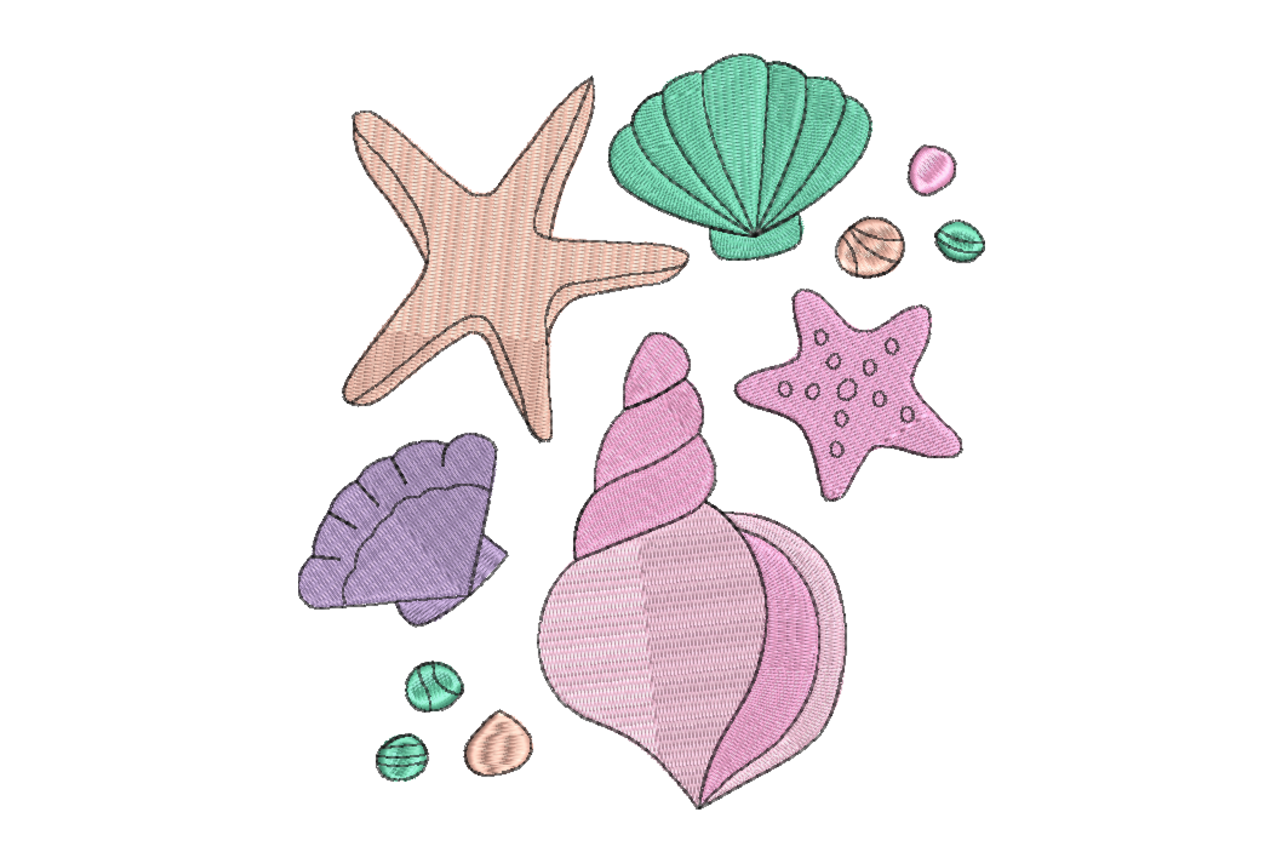 Pastel Seashells & Starfish · Creative Fabrica