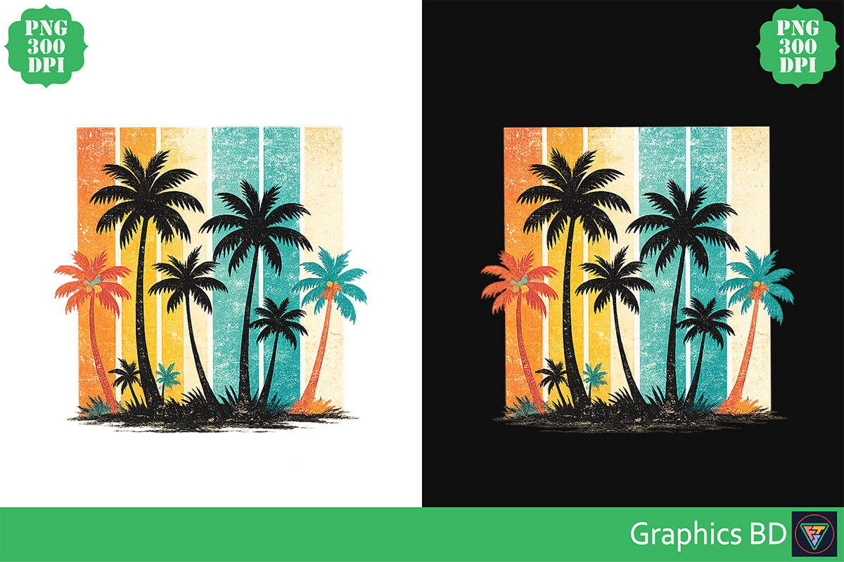 Retro Tropical Palm Trees PNG Design Graphic by Graphics BD · Creative ...