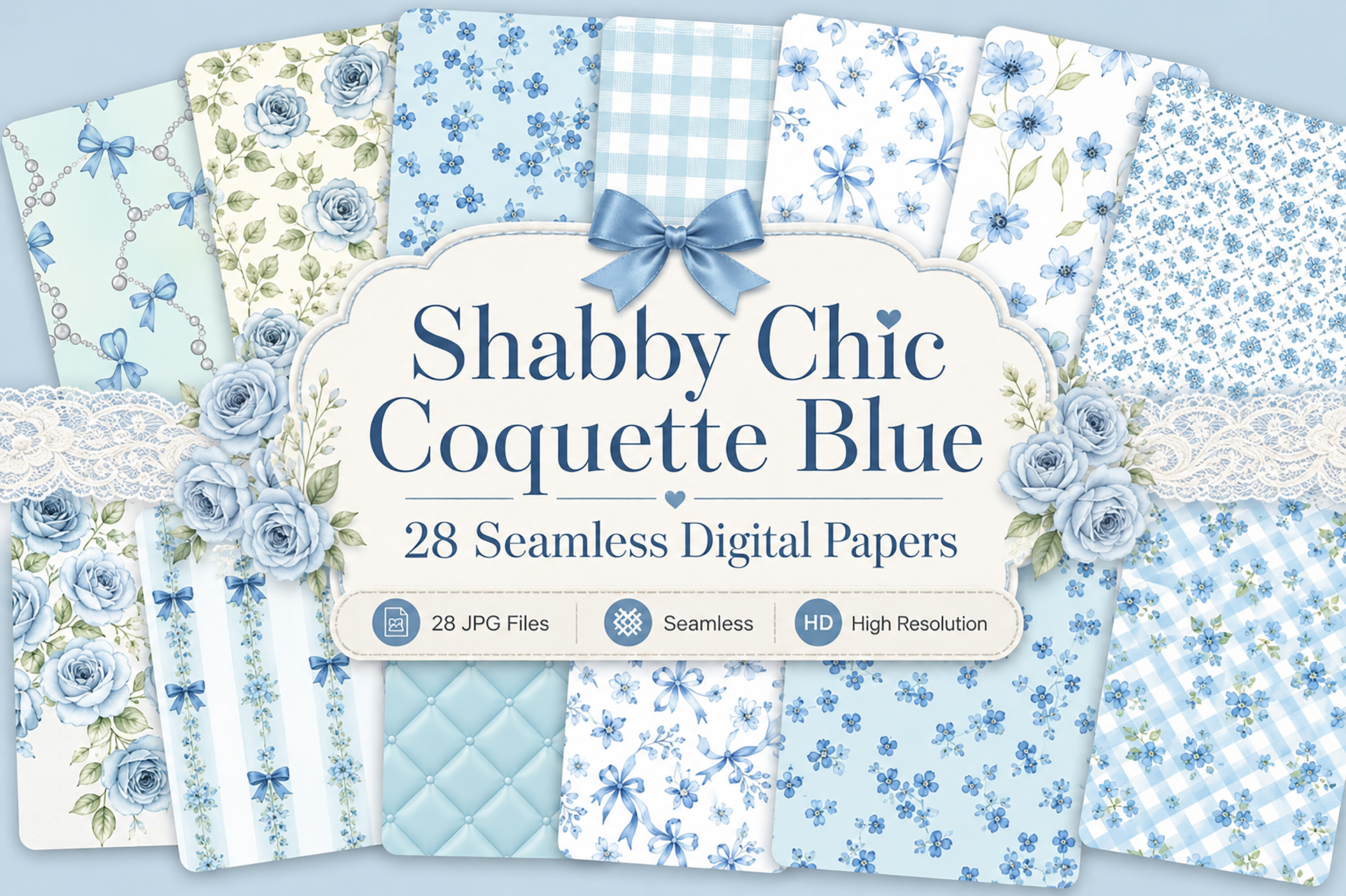Shabby Chic Coquette Blue Digital Graphic by T.D. House · Creative Fabrica