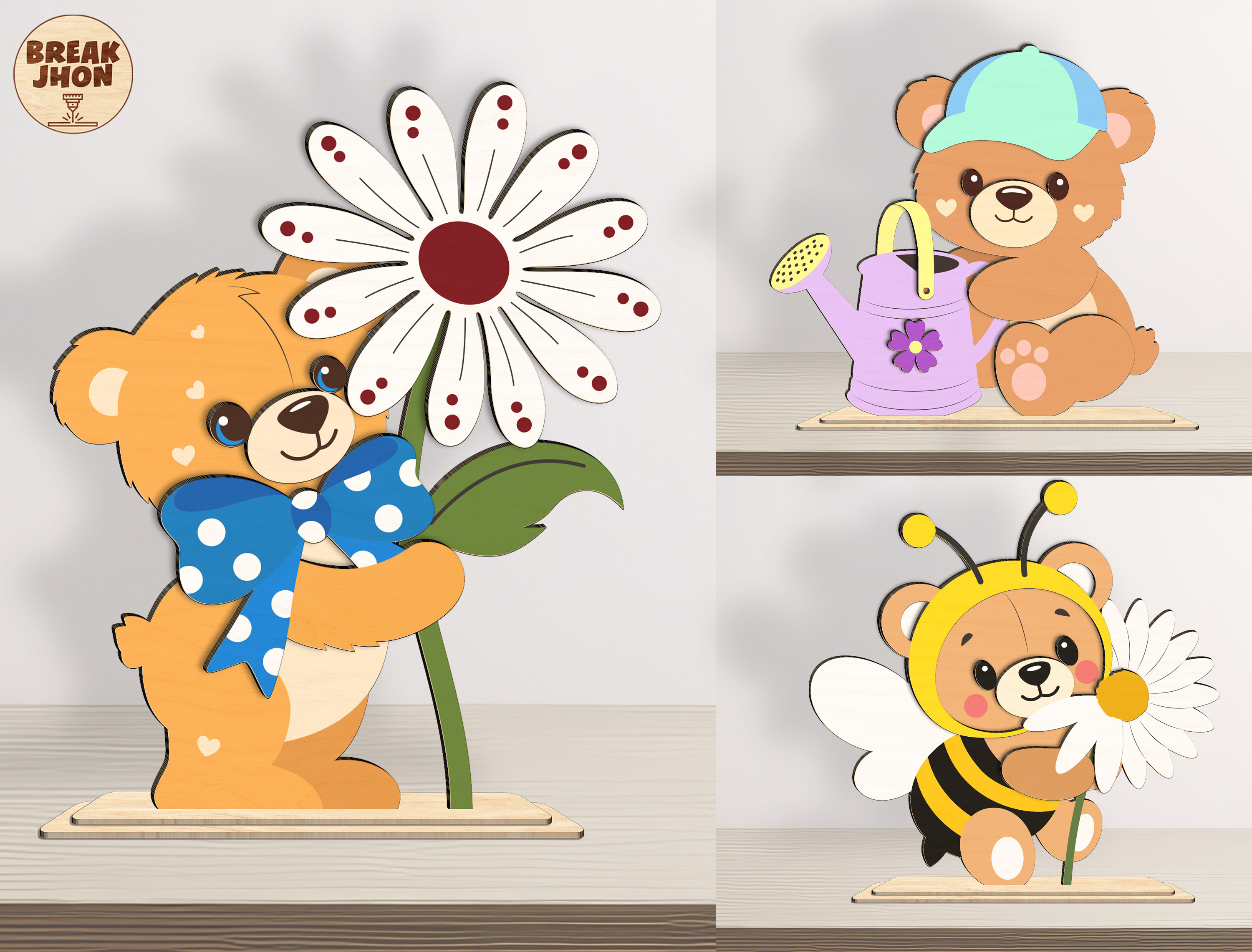 Spring Bear 3D Layered SVG Bundle · Creative Fabrica