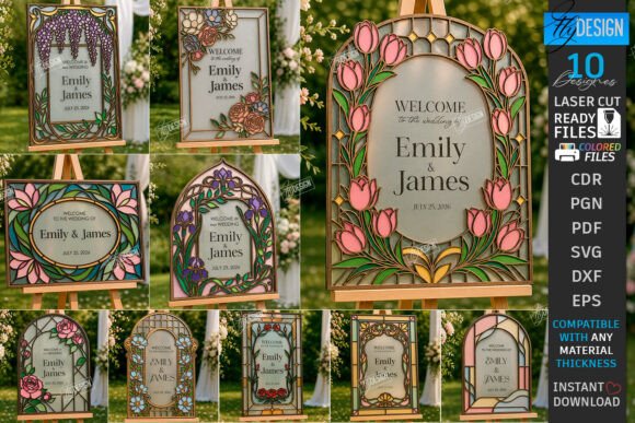 Stained Glass Wedding Welcome Signs Set · Creative Fabrica