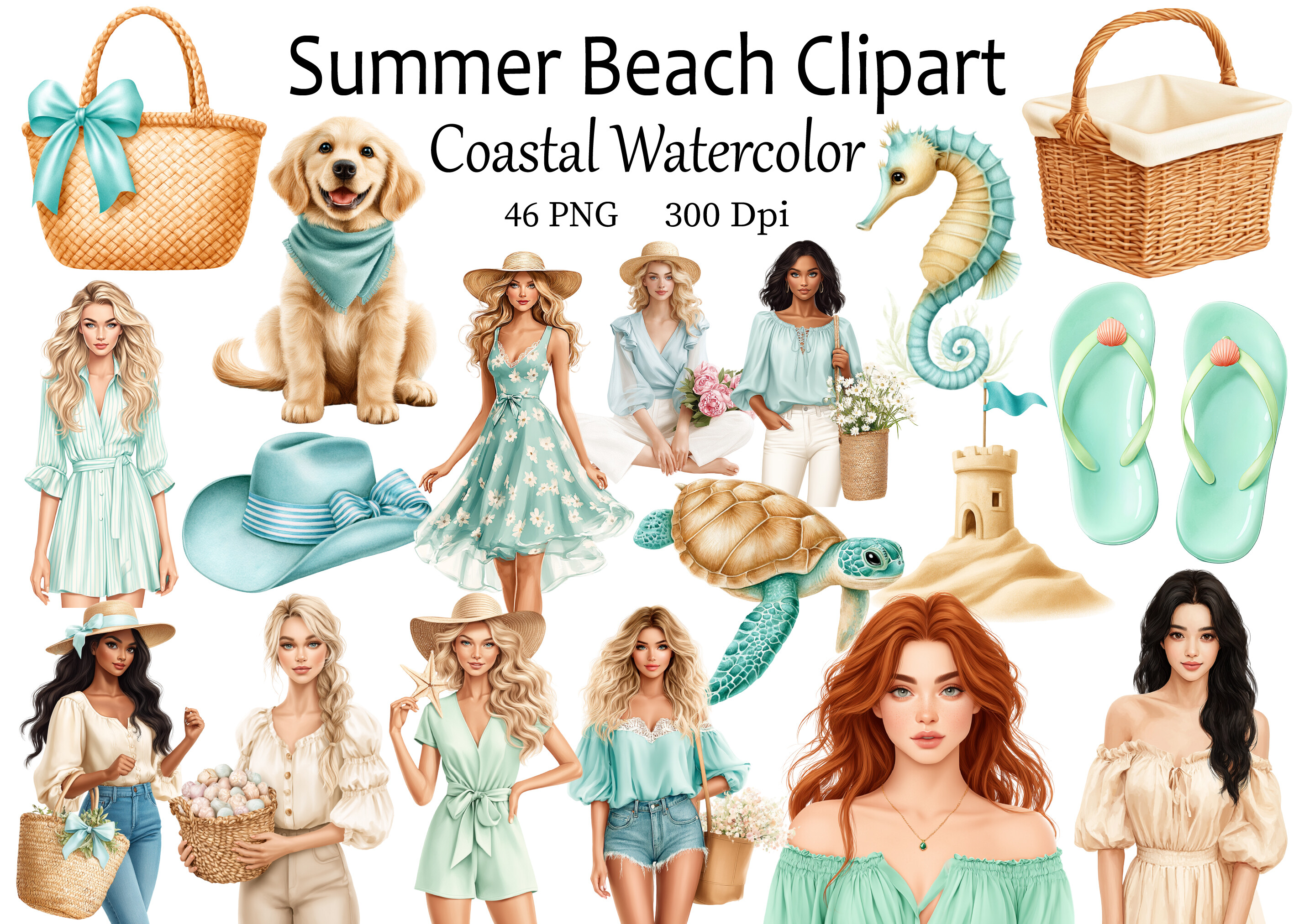 Summer Beach Clipart Coastal Watercolor Graphic by KDP TEMPLATES ART ...