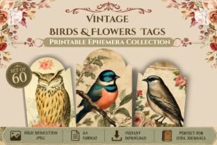 Vintage Birds & Flowers Printable Tags Graphic by Jada Boutique Design ...