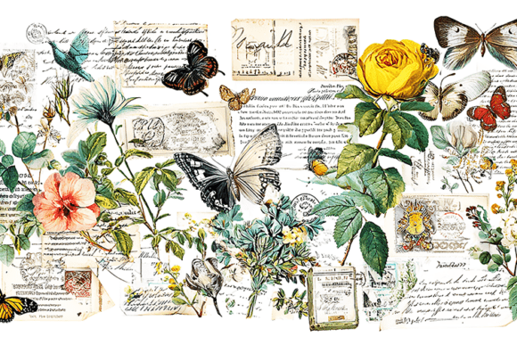 Vintage Botanical Butterfly Collage Graphic by TheDesignerDesigne ...