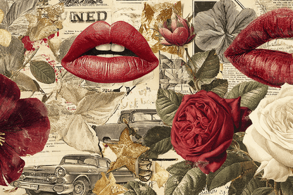 Vintage Red Lips Floral Collage Graphic by TheDesignerDesigne ...
