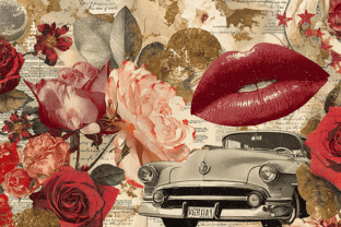 Vintage Red Lips Floral Collage Graphic by TheDesignerDesigne ...