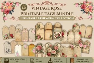 Vintage Rose Printable Tags Bundle Graphic by Jada Boutique Design ...