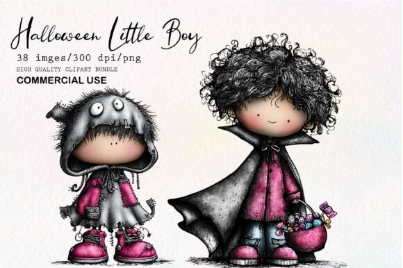 Whimsical Halloween Little Boy Clipart Graphic by Print Magic ...